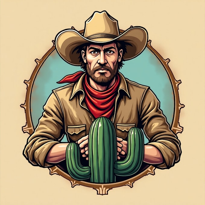 Design high quality vintage cowboy cactus logo with free source file by ...