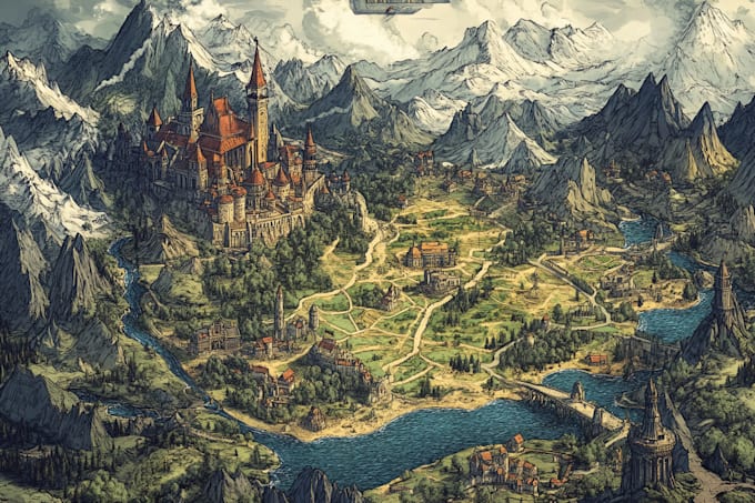 Vector country map fantasy map cartography city map facility travel map ...