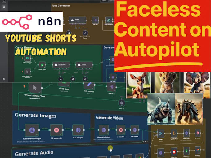 Create faceless youtube ai shorts ai tiktok chatgpt n8n workflow make automation by Monubotdev ...