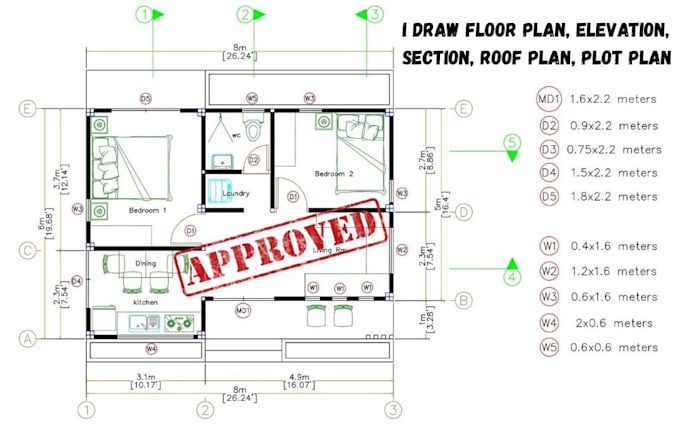 Draw floor plans, elevation, section, roof, site plans, plot plans in autocad by Anthonyben813 ...