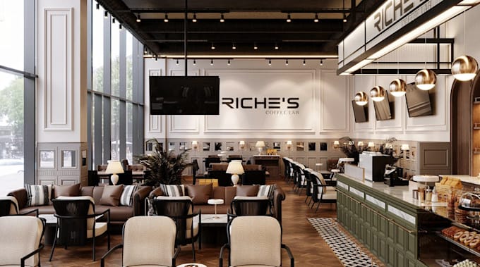 Remodel 3d restaurant, render pub,spa bar design stage show, 4k 8k ...