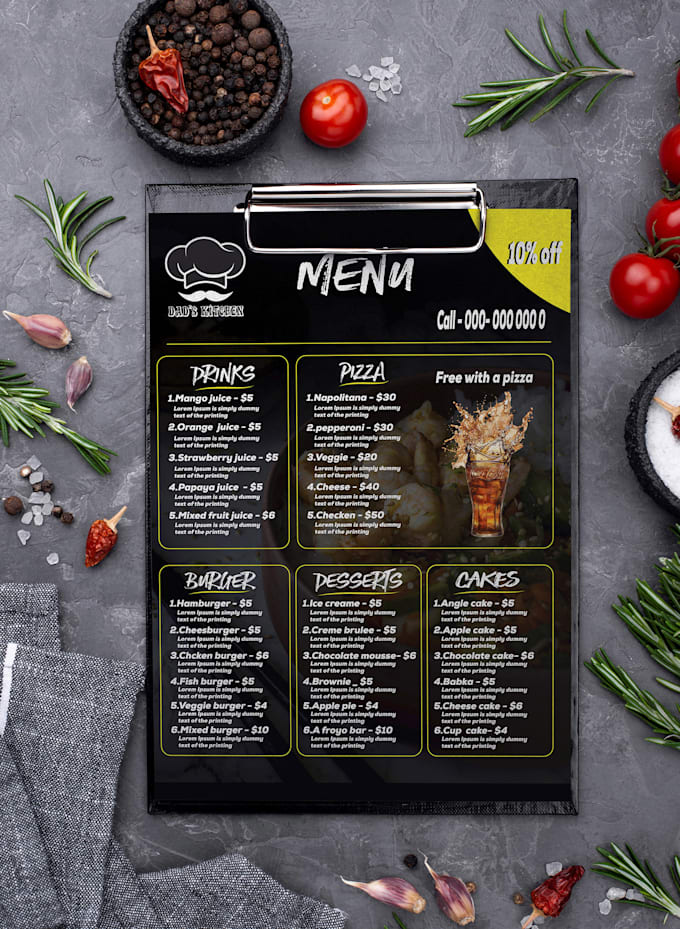 Design modern restaurant menu design by Npuniqueart | Fiverr