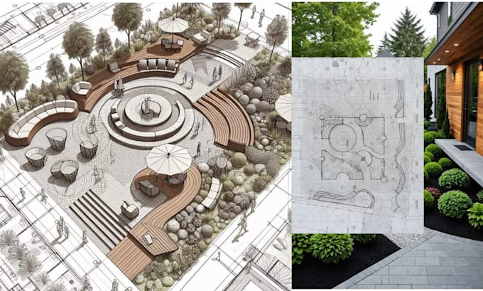Design architecture 2d 3d landscape drawing, backyard and front yard ...
