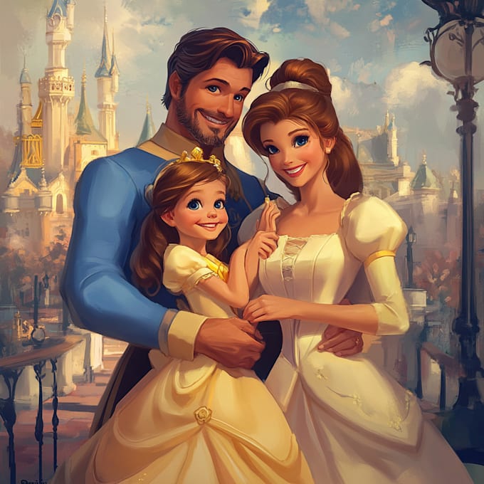 Design a professional disney family portrait by Pontes_52 | Fiverr