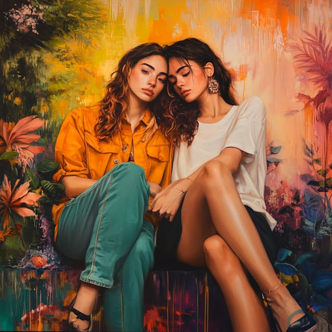 Do colorful art family portrait, friendship portrait by Upnevip | Fiverr