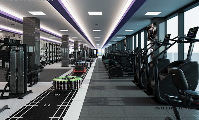 Design 3d gym interior, gym sport, fitness gym, layout, showroom with ...