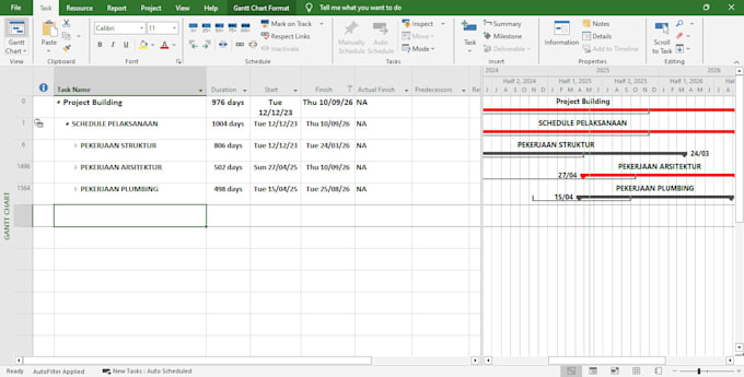 Create your project construction schedule using microsoft project by Safirafp | Fiverr