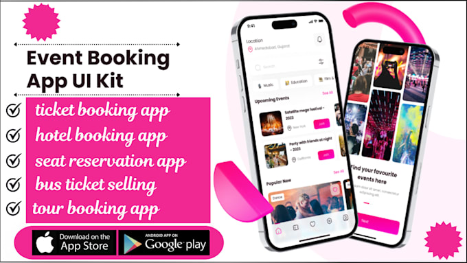 Develop events booking app, ticket booking app, hotel booking app, tour ...