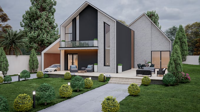 3d house exterior model, architectural rendering, walkthroughs by Wow_architects | Fiverr
