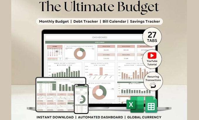 Design custom full automation excel google spreadsheet budget planner formulas by Annelcarl | Fiverr