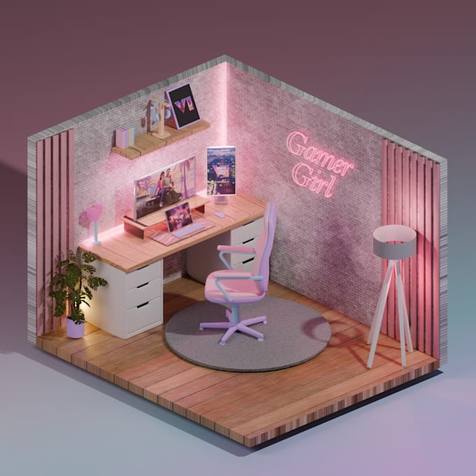 Create a 3d isometric room render in blender by Vale_0810 | Fiverr