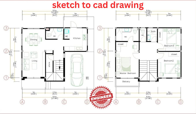 Convert hand sketches, pdfs into professional cad drawings, draw with ...