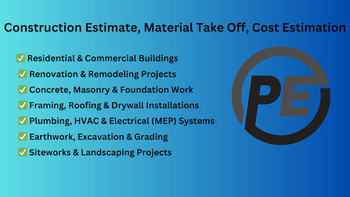 Do construction estimate, material take off, cost estimation by Enginr_robert | Fiverr