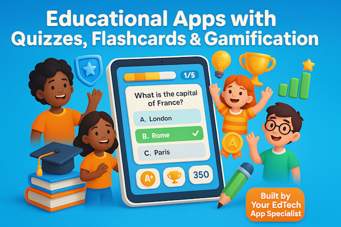 Build educational apps with quizzes, flashcards, and gamification by Jenishkc | Fiverr