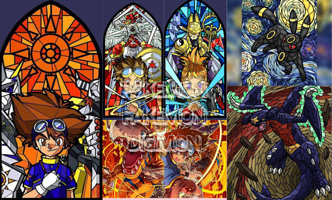 Draw amazing pokemon fakemon digimon in stained glass art style by ...