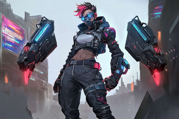 Design cyberpunk and fantasy character splash art by Lorelehite | Fiverr