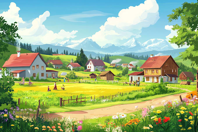 Draw a flat vector landscape illustration by Ruaoysen | Fiverr