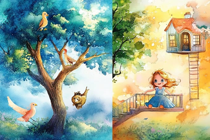Make hand drawn children story book illustration watercolor by ...