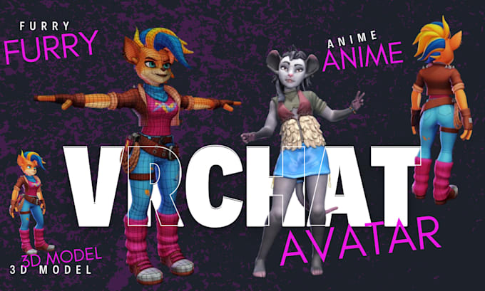 Custom 3d vrchat avatar 3d model furry model anime vtuber model in ...
