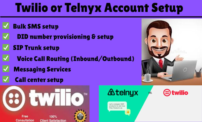 Setup twilio telnyx account for bulksms siptrunk did number by Routechristine | Fiverr