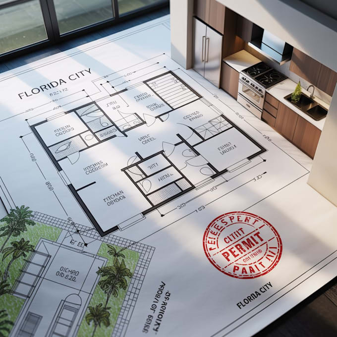 Draw architectural floor plan, florida stamp city permit site plan ...
