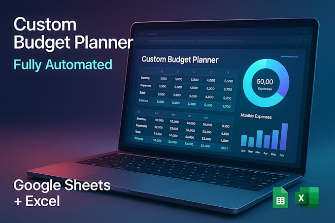 Design budget planner formulas spreadsheet custome full automation google excel by Lucyglow | Fiverr