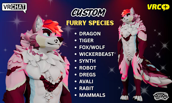 Do realistic 3d furry vtuber vrchat nsfw avatar for vseeface animaze game model by Amandastudior ...