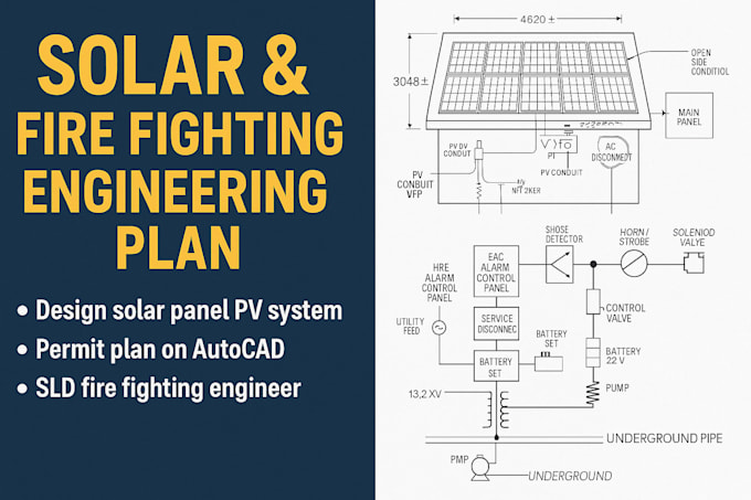 Design solar panel pv system, permit plan on autocad, sld fire fighting ...