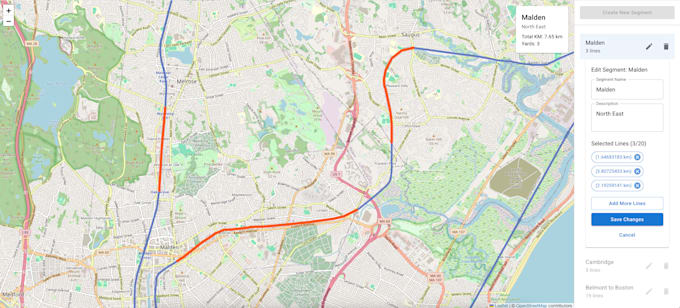 Develop geospatial line segment map editor using mapbox, leaflet, rest ...