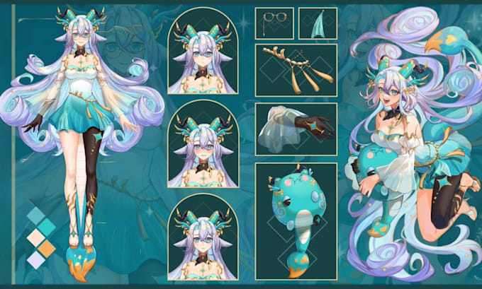 Draw anime vtuber character reference sheet art design vtuber reference ...