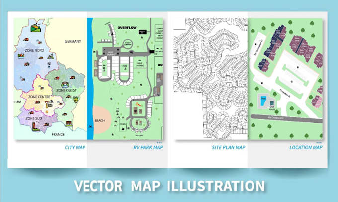 Illustrate 2d vector map, city map, campground site street map based on ...