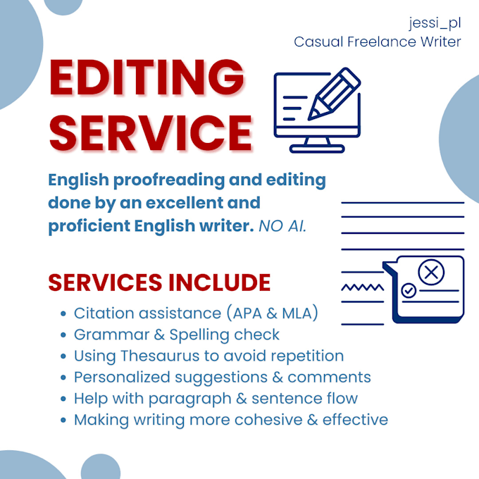 Proofread, edit, and improve your english writing by Jessi_pl | Fiverr