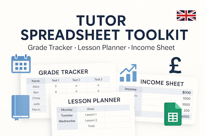 Grade tracker, lesson planning spreadsheet, uk tutor planner, tutoring ...