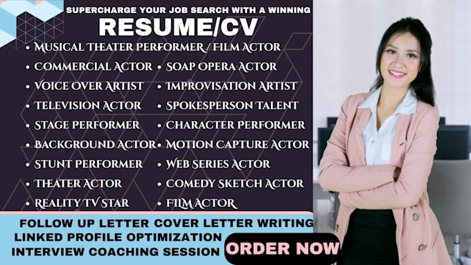 Write professional commercial actor, film actor, stunt performer ...