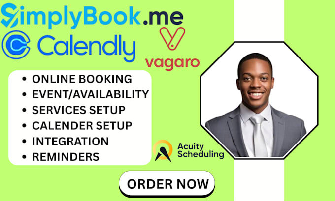 Setup simplybook me, calendly, vagaro, acuity, schedulling for your booking page by Morning ...