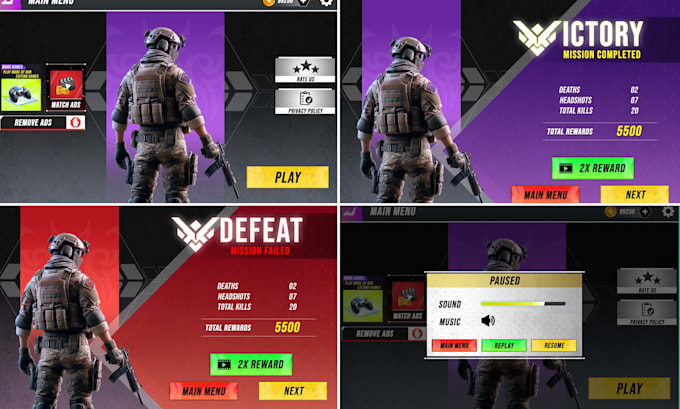 Design any type of game ui for your games by Gameflowstudio | Fiverr