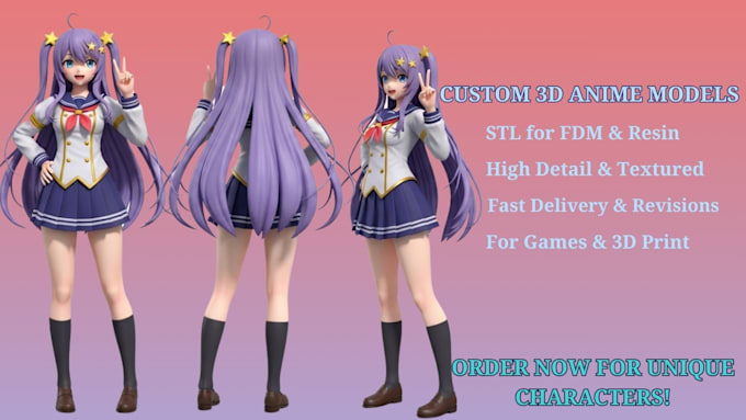 Make custom 3d printable stl anime cute cartoon model for fdm resin ...