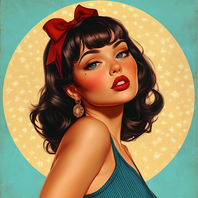 Make a custom pin up girl portrait vintage pin up girl illustration by ...