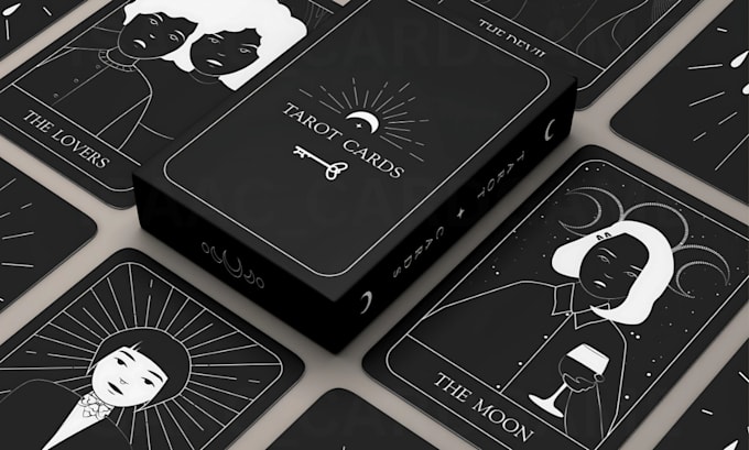 Draw custom tarot card, zodiac, oracle, playing card, tcg with box ...