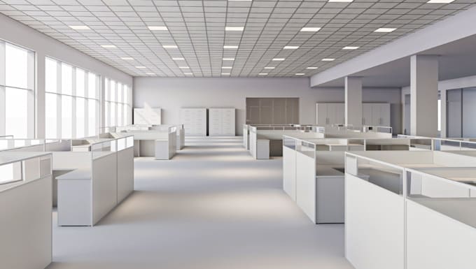 Render 3d office design, commercial interior, workspace interior design ...