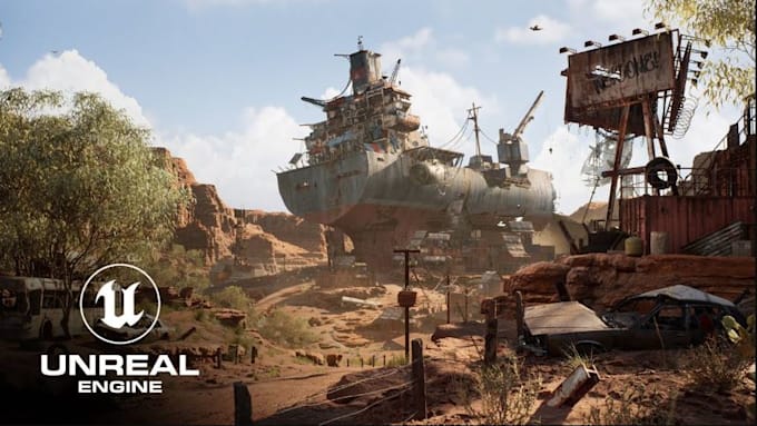 Do a terrain 3d unreal engine game environment, stunning city in open world map