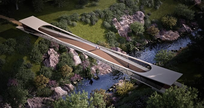 Render cgi 3d bridge design, cross over, infrastructure model ...