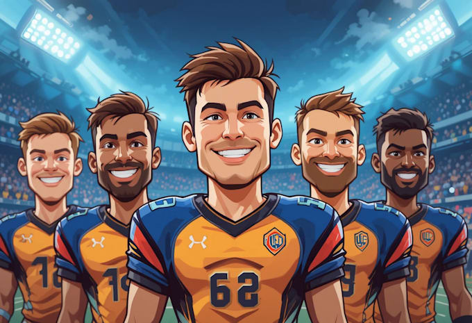Turn football team photo into cartoon vector illustration by ...