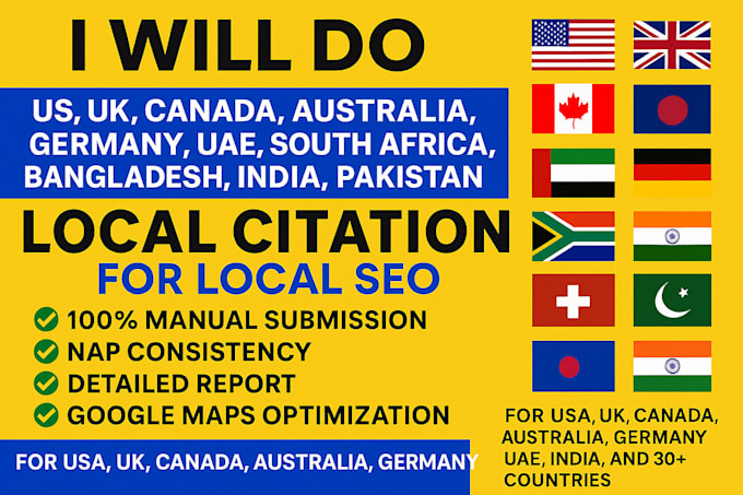 Do local citation for us,uk,canada,australia,germany,uae,india,and 30 ...