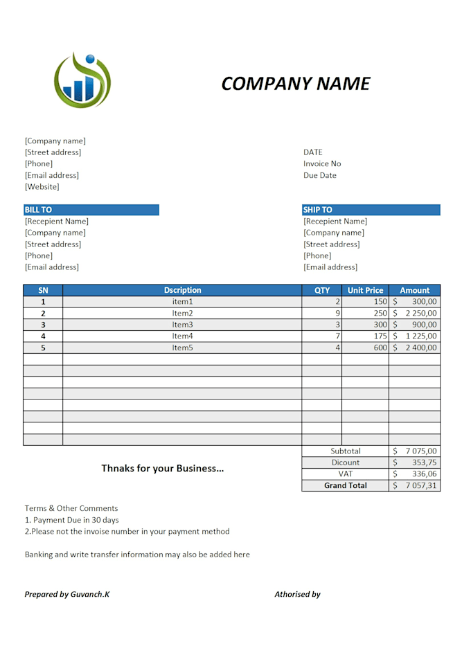 Create fillable pdf forms and excel invoices with formulas, vba by Gubba_kabbi | Fiverr