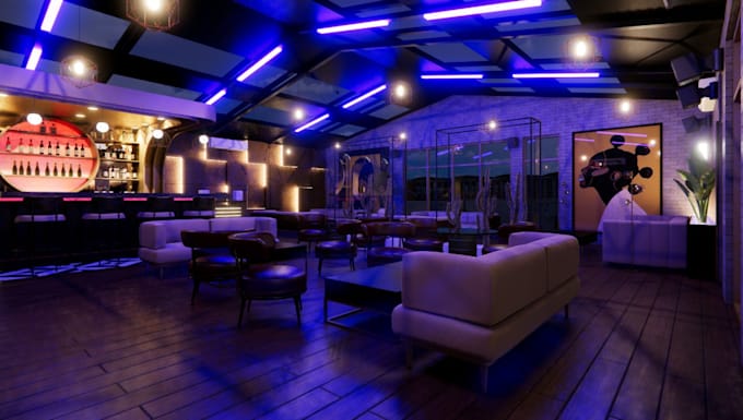 Render 3d club lounge,elegant restaurant design,night render,revit 3d ...