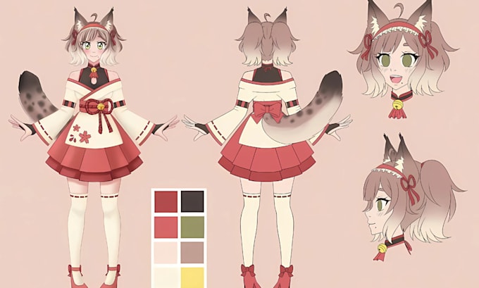 Draw anime art character reference sheet vtuber model commission ...