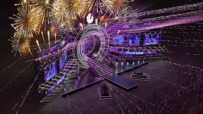 Render 3d cgi festival space, 3d stage design, lighting stage, event ...