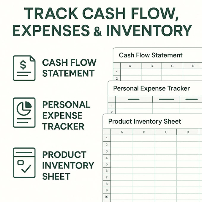 Cash flow statement spreadsheet, personal expense tracker, product ...