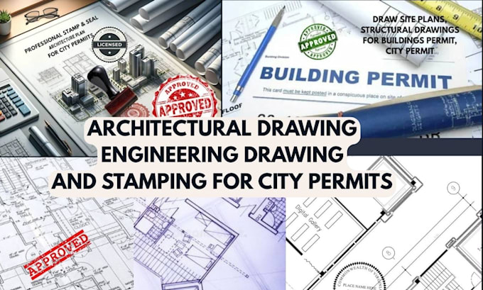 Stamp architectural drawing, engineering drawing, garage, city permit ...